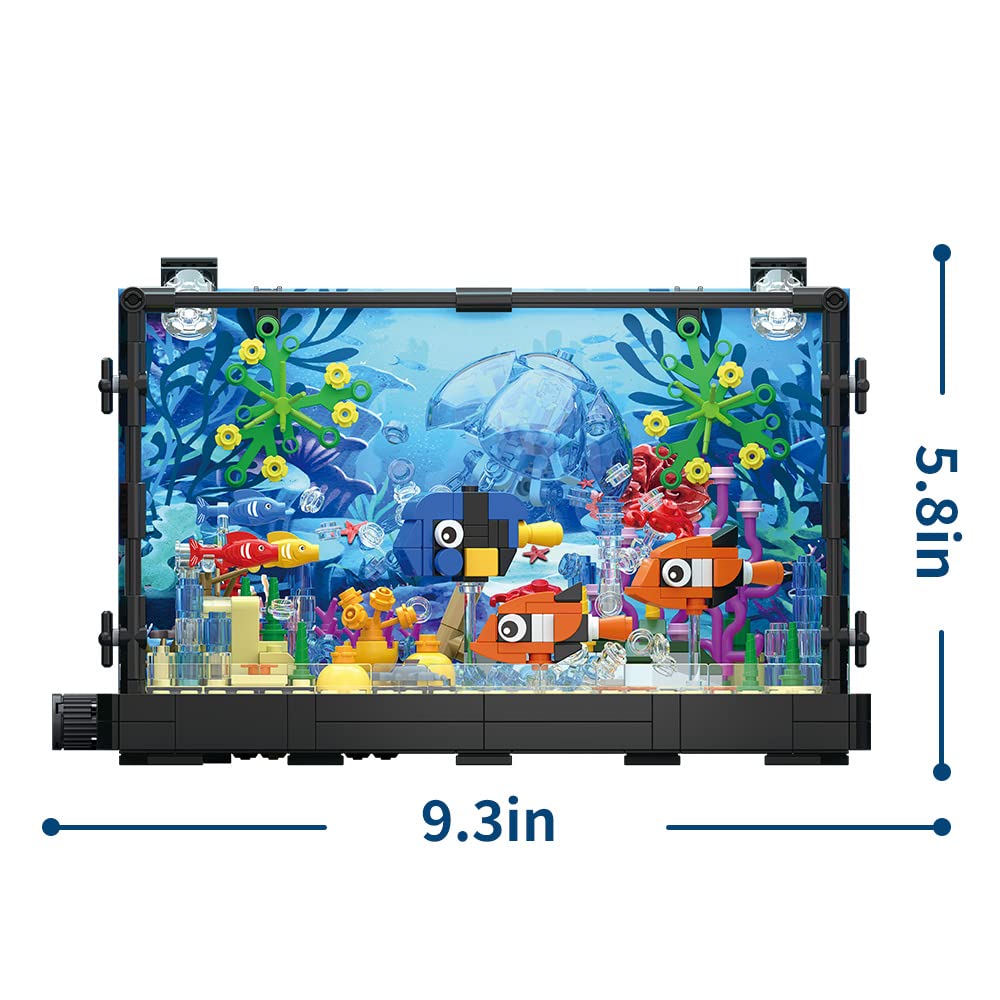 Mesiondy Fish Tank Building Block Set with Light,Aquarium,Marine Jellyfish, Building Block Toy for Kids 6, Home Decor