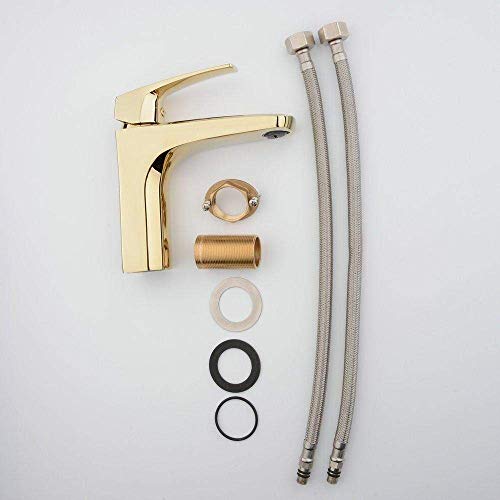 Y-LKUN Bathroom Taps Basin taps Gold Bathroom Basin Monobloc Solid Brass Hot Cold Mixer Tap