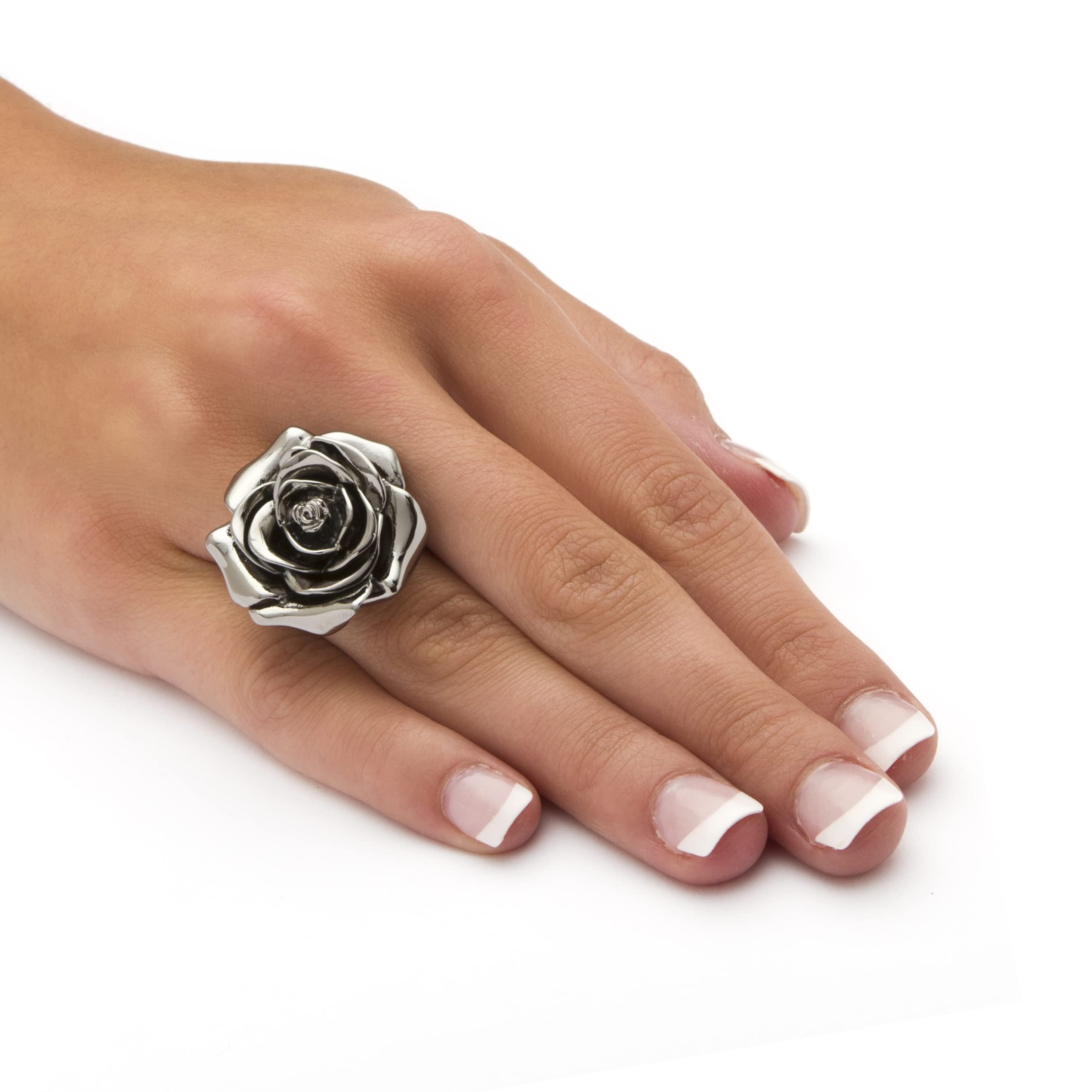 Palm Beach Jewelry Black Ruthenium Plated Rose Shaped Flower Ring Sizes 5-10 Size 10