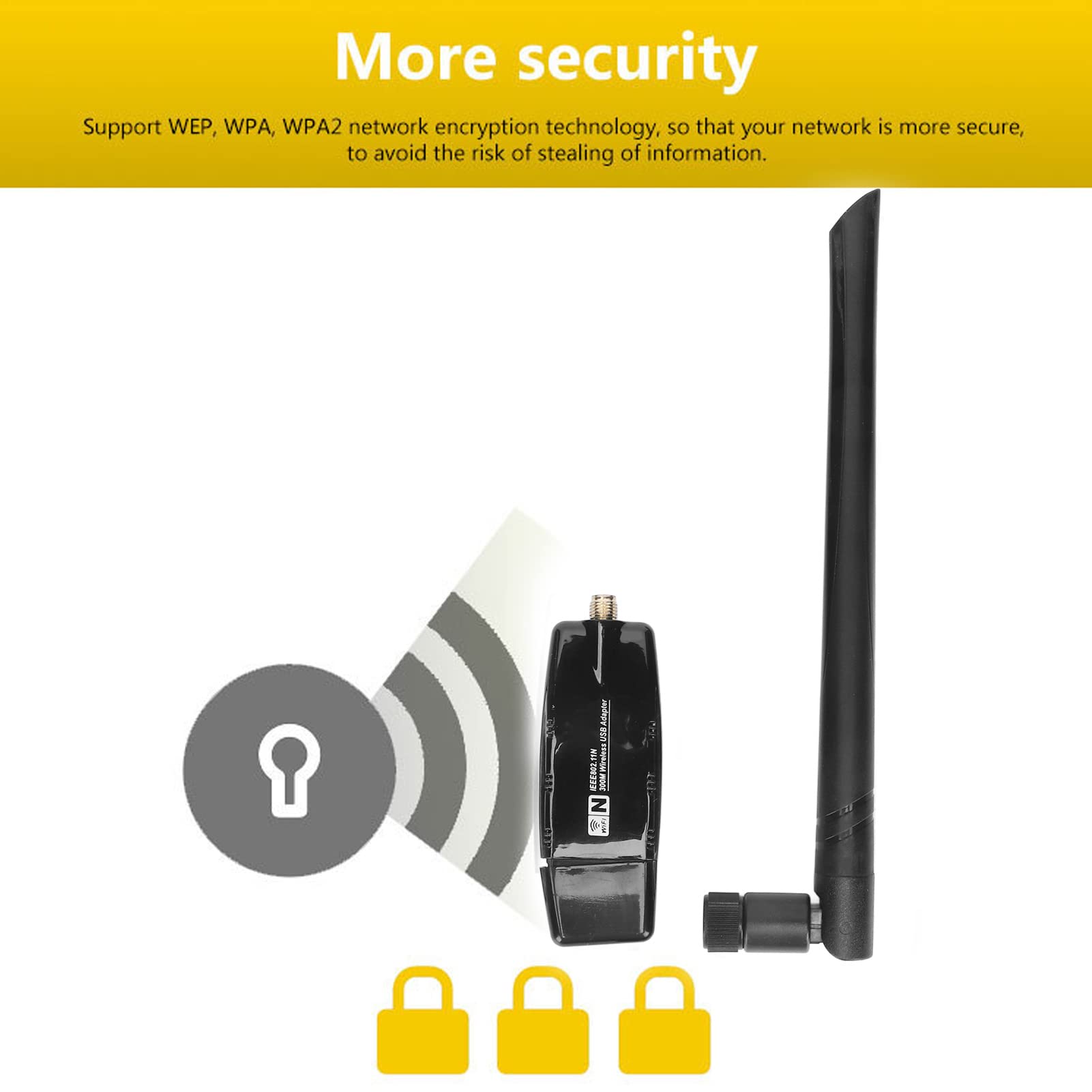 Zyyini WiFi Adapter Card Receiver, 300Mbps USB2.0 W60 5DB RTL8192EU Portable WiFi Adapter Card with Antenna,for Android, for Linux, for Windows XP, for Win7, for Win8, for Win10 Systems