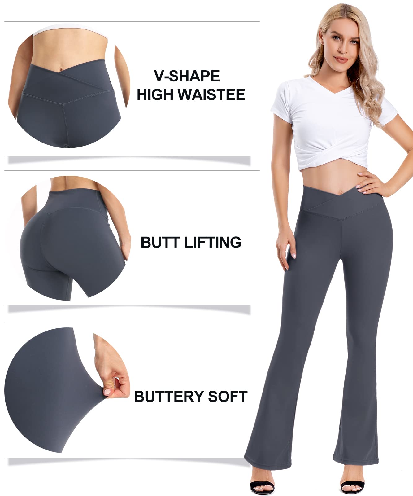 Women's Yoga Pants Flared Bootcut Leggings Casual Black V Cross High Waist Workout Gym Bootleg Bell Bottom Jazz