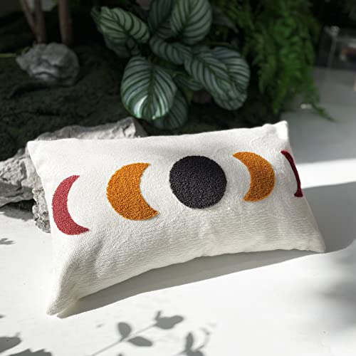 Molili Abstract Boho Throw Pillow Covers,Sun and Moon Tufted Decorative Lumbar Cushion Case Pillowcase for Couch Sofa Bedroom Living Room Farmhouse(12×20inch)