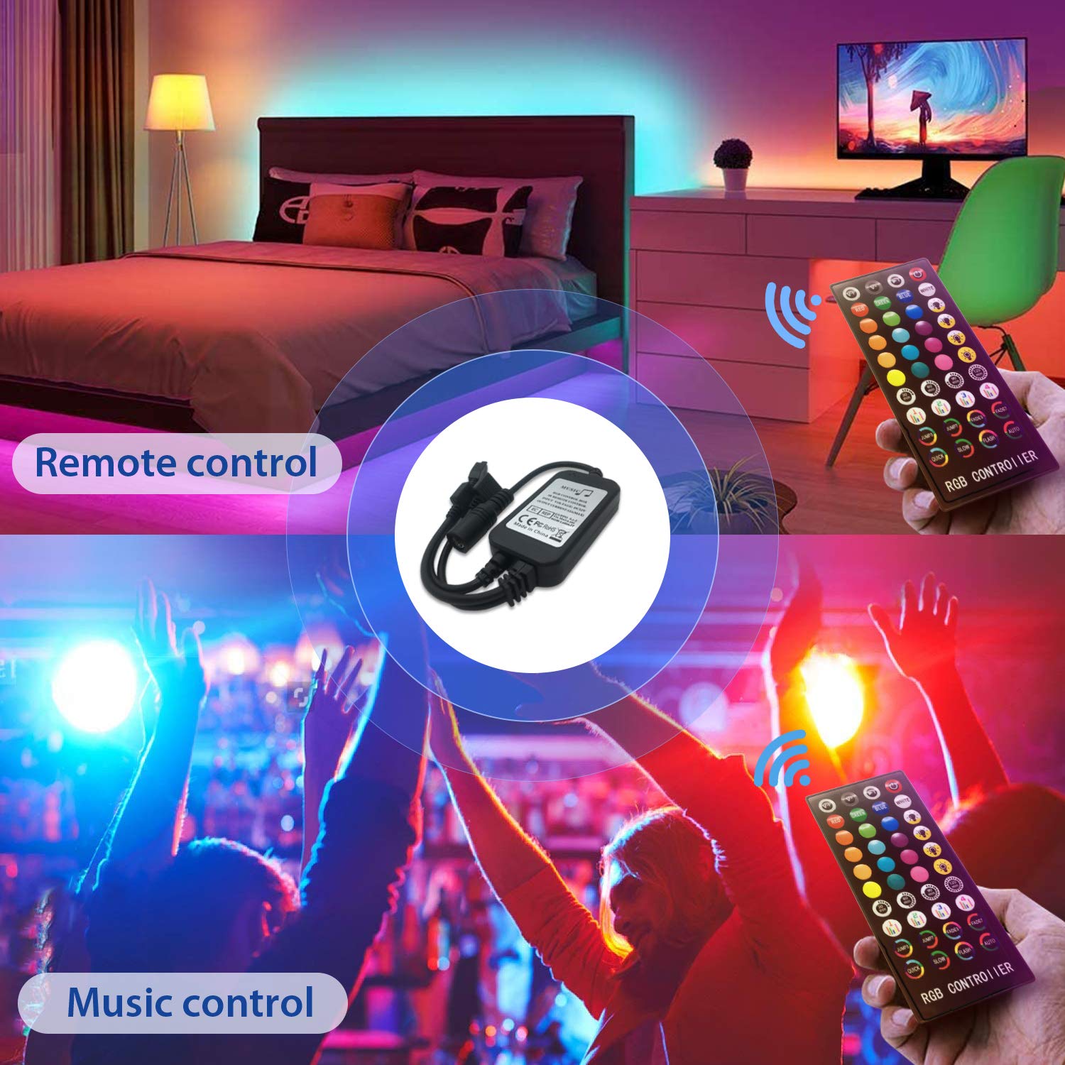 QJB LED Strip Lights Music, LED ft Music Sync Color Changing Led Lights with Timing Lights,40Key Remote,for Bedroom,Kitchen,TV, Party(16.4FT*2)