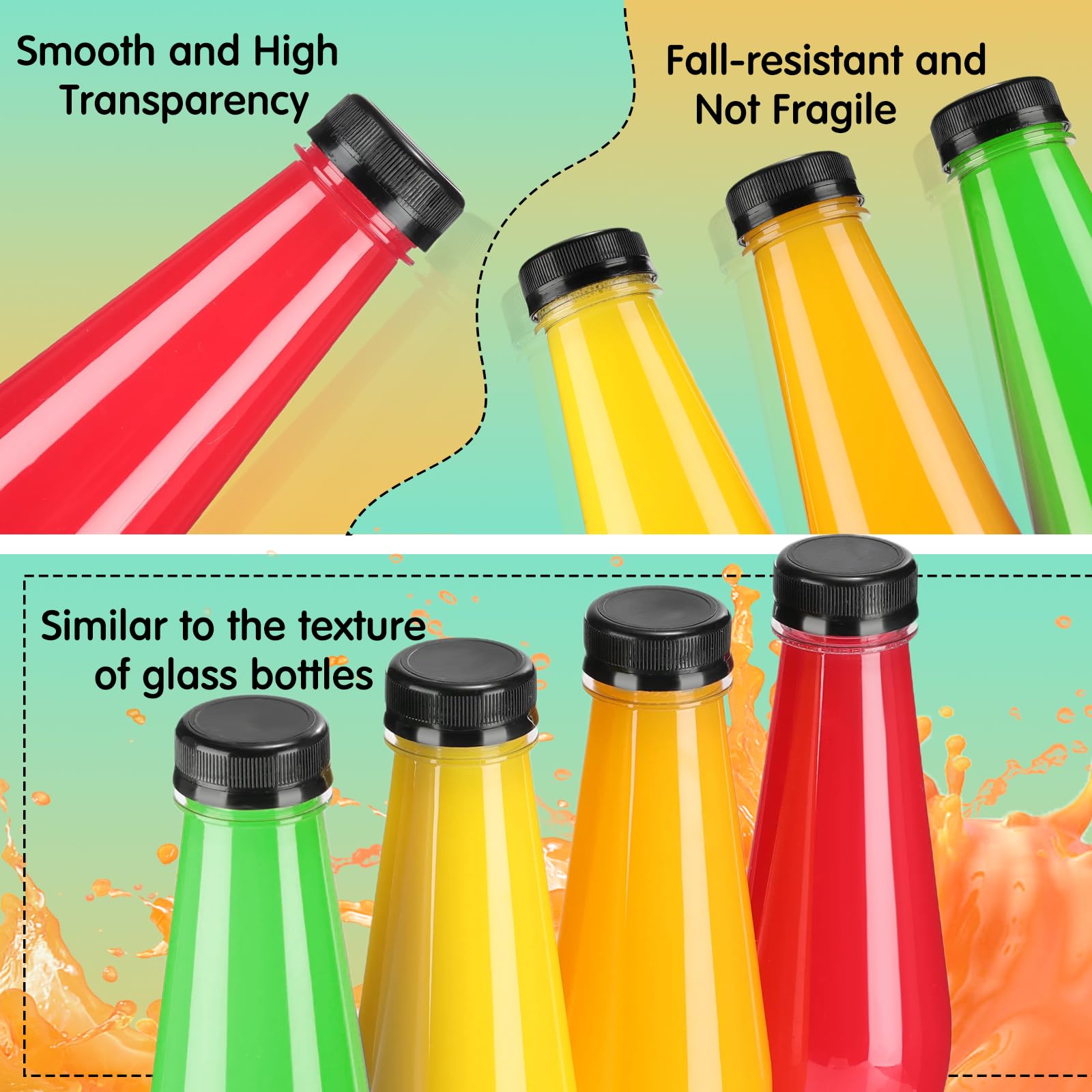 Mumufy 48 Pieces Plastic Juice Bottles Bulk with Caps, Small Reusable Juice Bottles Empty Clear Bottles Beverages Drink Containers Cone Mini Fridge Bottles for Juicing Smoothies Tea Milk (8 oz)