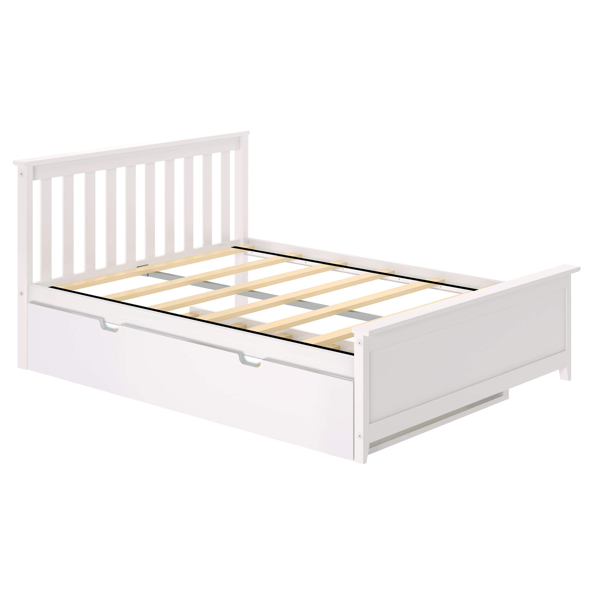 Max & Lily Full Bed, Wood Bed Frame with Headboard For Kids with Trundle, Slatted, White