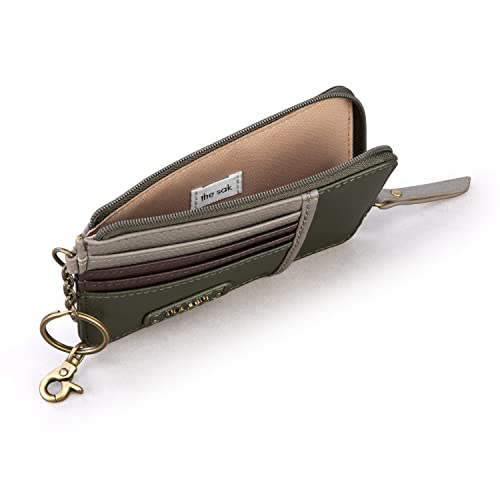 The Sak Iris Wallet in Leather, Elevated Card Holder with Keychain, Moss Block