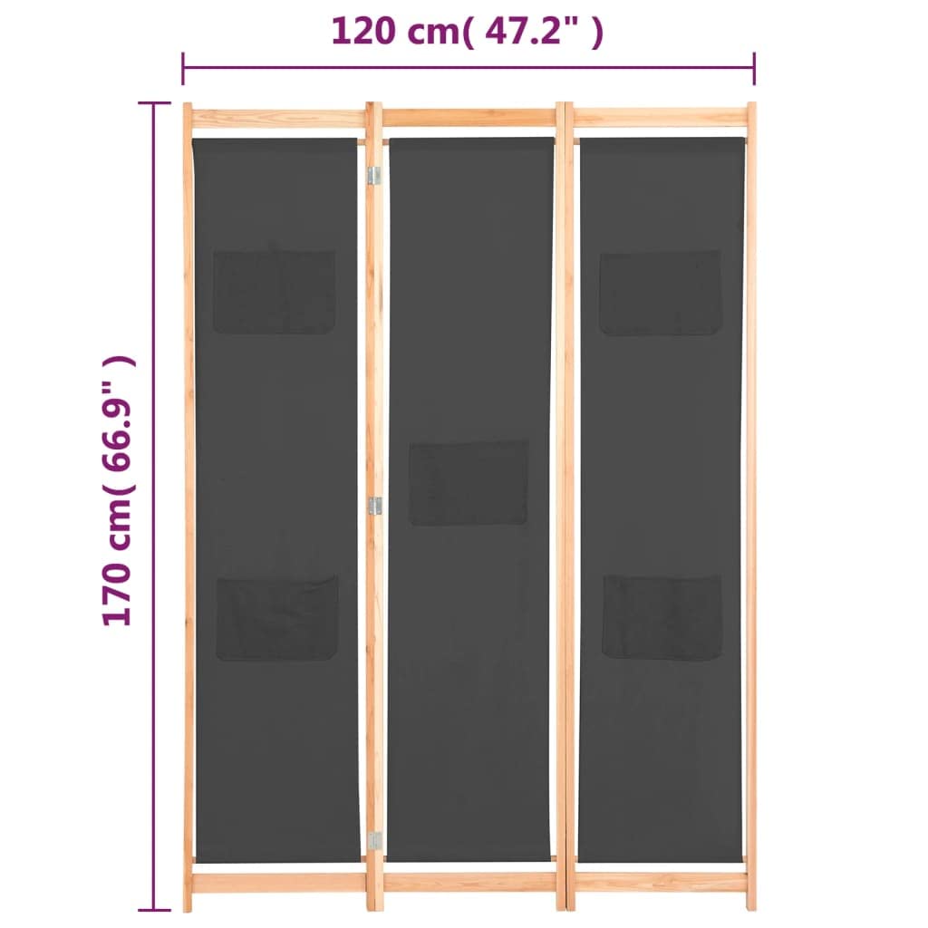 Natulvd Room Divider with Wood Frame, Folding Privacy Screen Partition, Free Standing Screen Room Separator, Office Privacy Wall Partition Panel - Grey - 3-Panel