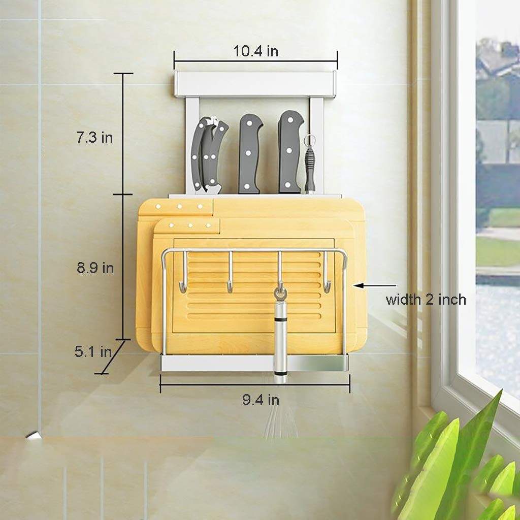 Wall Mounted Knife Block Cutting Board Chopper Holder, Hanging Knife Drying Rack Kitchen Storage Organizer, Bakeware Rack Pan Pot Cover Lid Rack, SUS 304 Stainless Steel ( Size : With drainer tray )