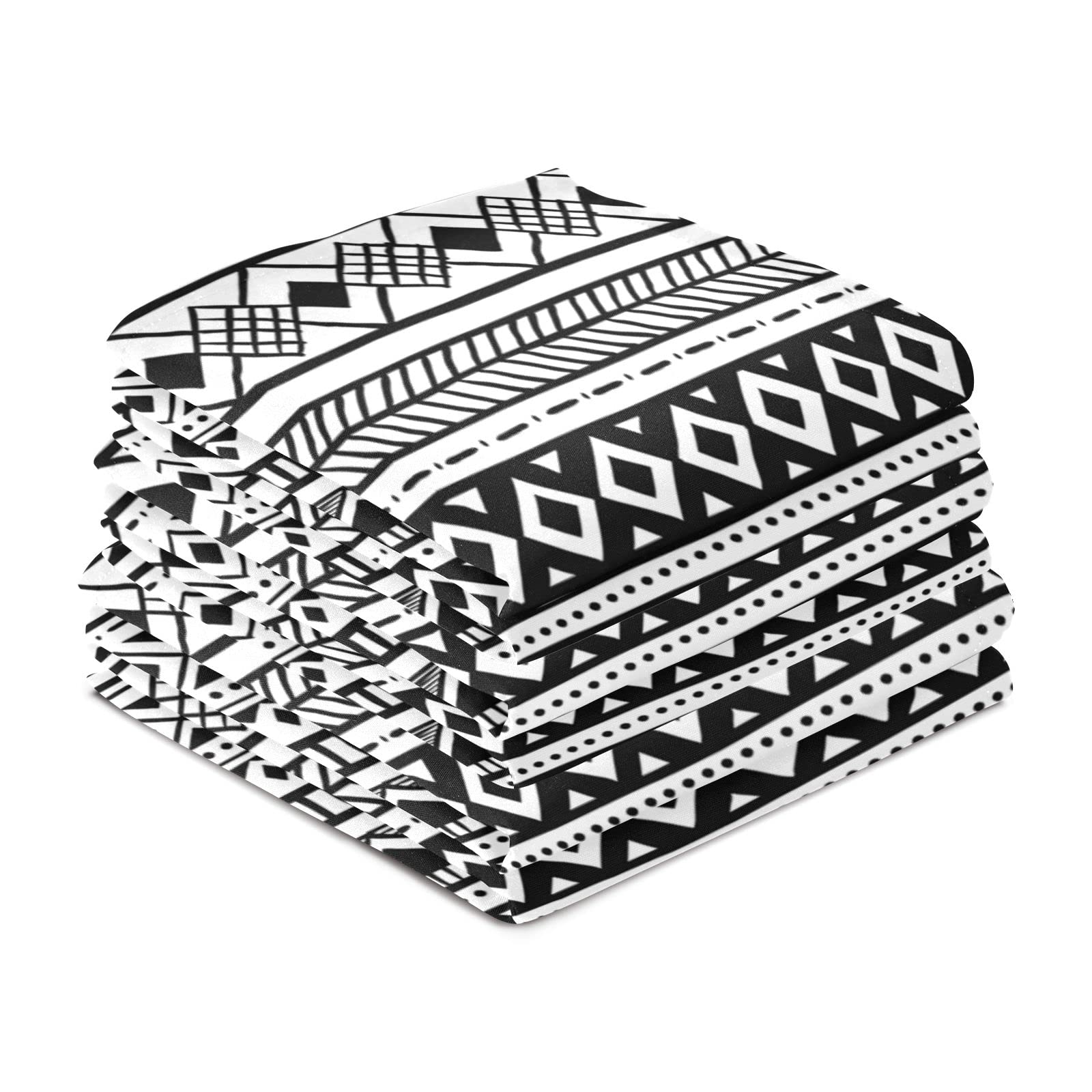 susiyo Aztec Tribal Black and White Kitchen Dish Towel, Set of 4 Pcs Soft Polyester Dish Cloth for Cooking Washing, 28 X 18 Inch