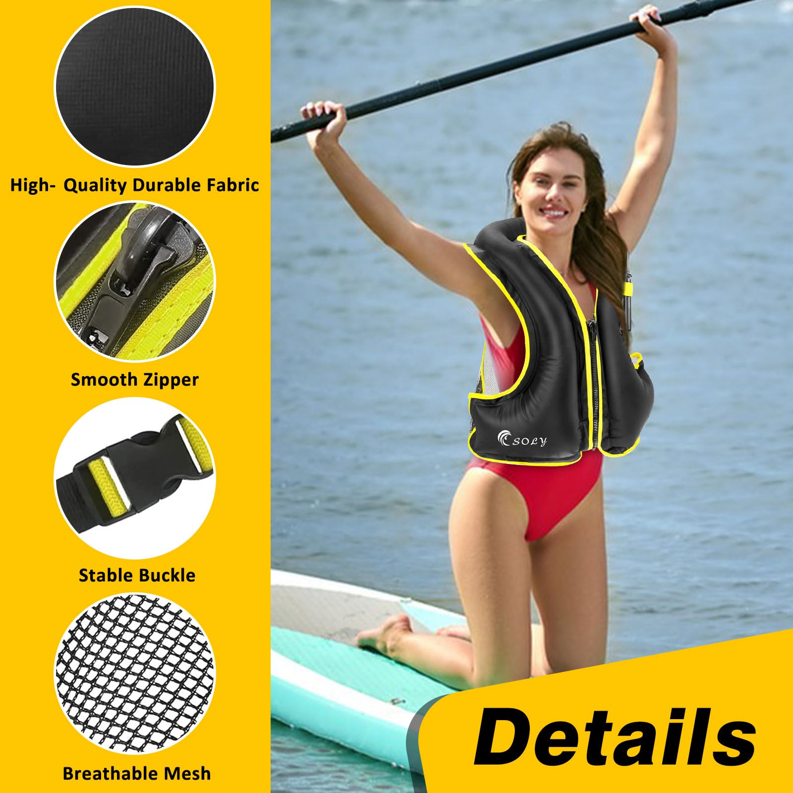 SOLY Inflatable Snorkel Vest for Adults,Snorkeling Vest,Snorkeling Vest for Kayaking Canoeing Water Sports Safety.