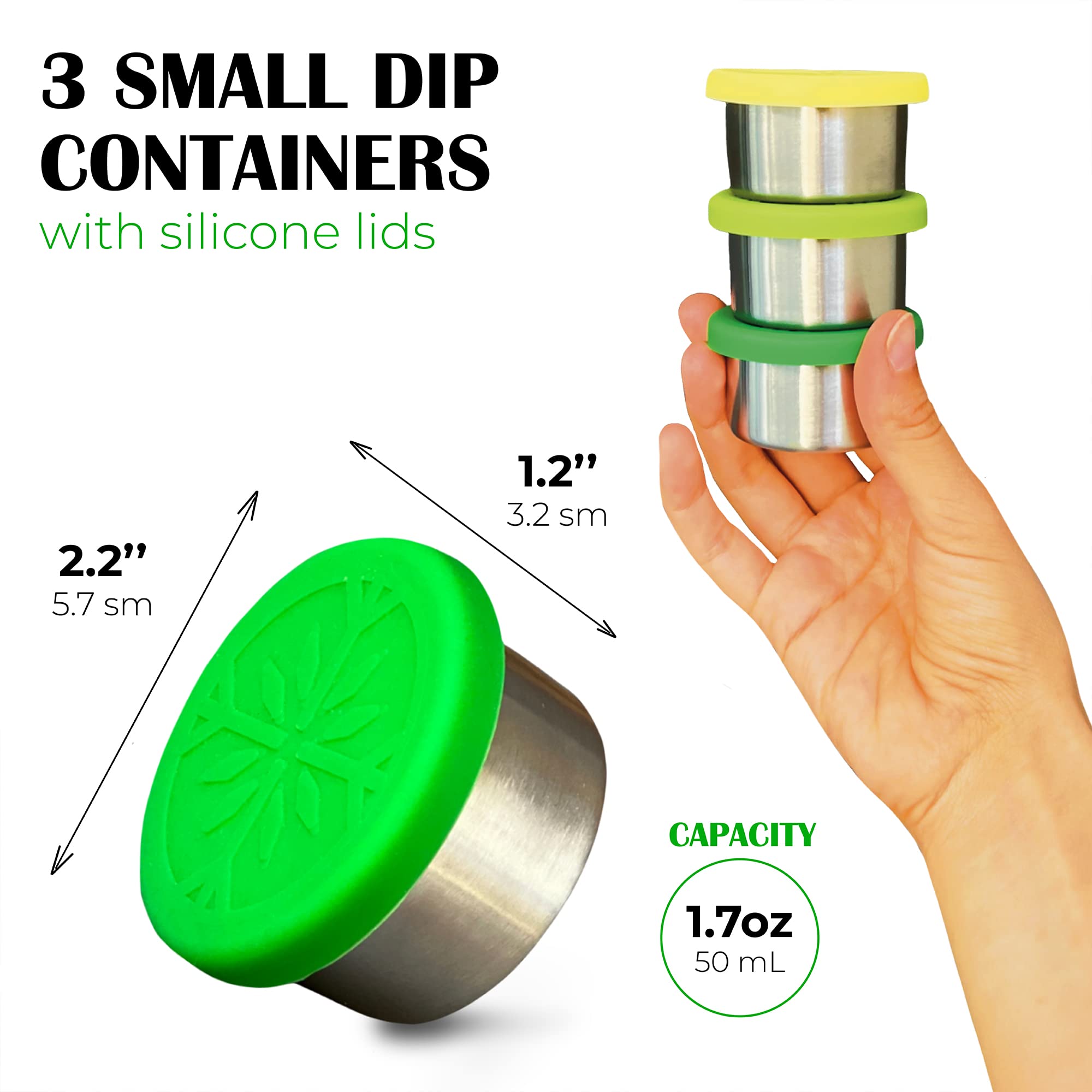 WEST BROS Stainless Steel Food Containers with Lids Set of 6 - Metal Snack Container for Kids Adults - Salad Dressing Containers with Lids