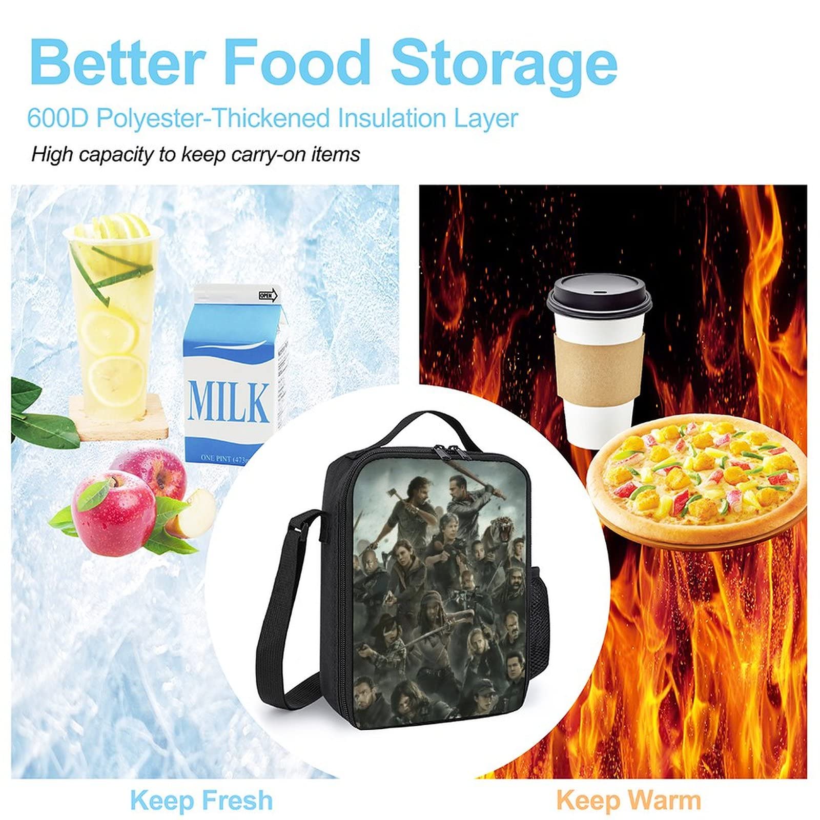 Waterproof Carrying Thermal Lunch Tote The Apocalyptic Walking Horror Drama Dead Lunch Bag lunch Bags Warm Organizer for Outdoors Lunch Box with Adjustable Shoulder Strap