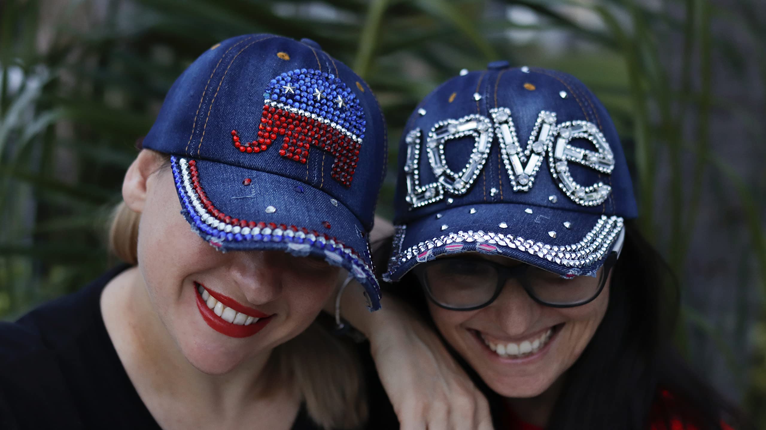 Popfizzy Bling Republican Hat for Women, Rhinestone Republican Elephant Baseball Caps, RWB USA Distressed Denim Hat, Republican Gifts for Women