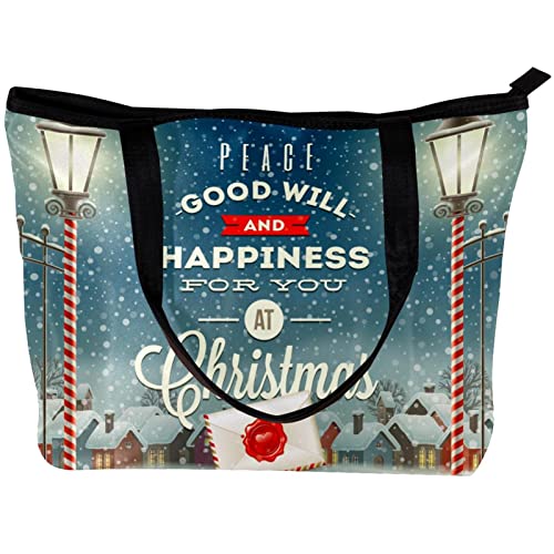 Women's Large Size Canvas Shoulder Bag Hobo Crossbody Handbag Casual Tote, Christmas Snow Night Elk