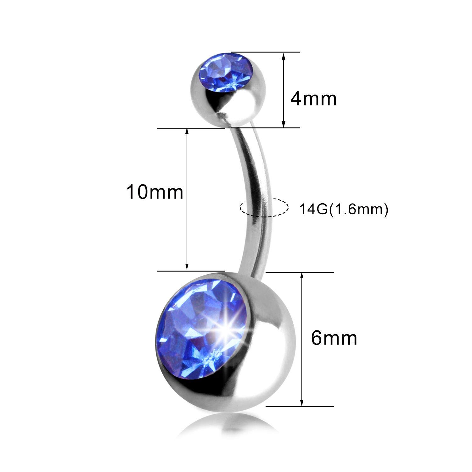 Outee 30 Pcs 14G Belly Button Rings for Women Belly Bars Stainless Steel Navel Piercing Jewelry