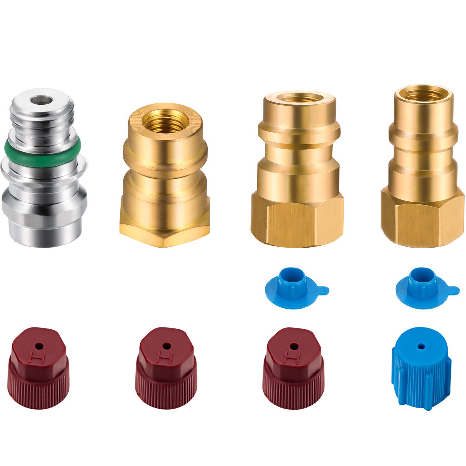Mudder 4 Pieces VA-LH11 A/C Pro R-12 to R-134a Retrofit Parts Kit Retrofit Conversion Adapter Fitting Compatible with 1/4 SAE Thread Low High Side Retrofit Conversion