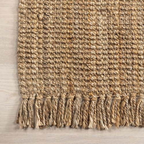 nuLOOM 8x10 Daniela Jute Tassel Hand Woven Area Rug, Natural, Solid Chunky Farmhouse Design, Natural Fiber, For Bedroom, Dining Room, Living Room, Hallway, Office, Entryway