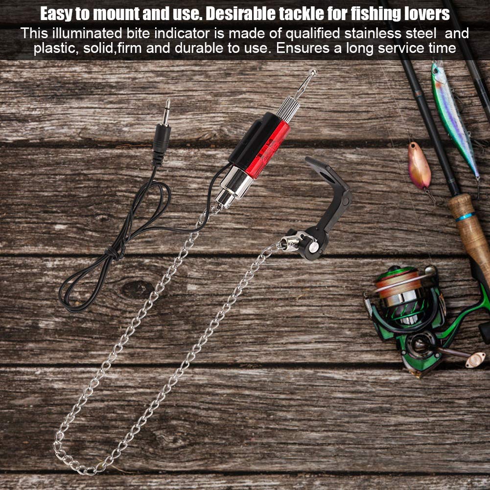 Yeuipea Fishing Tackle Fishing Bite Indicators,Fish Bite Alarm LED Illuminated Indicators Chain Hanger Fishing Tool Tackle Accessory(Red)