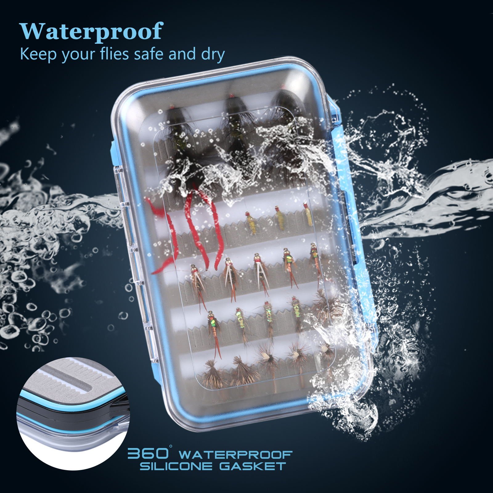Maxcatch Fly Box Two-sided Waterproof Jig Fly Fishing Box (Blue, Large-5.9''×3.9''×1.7'')