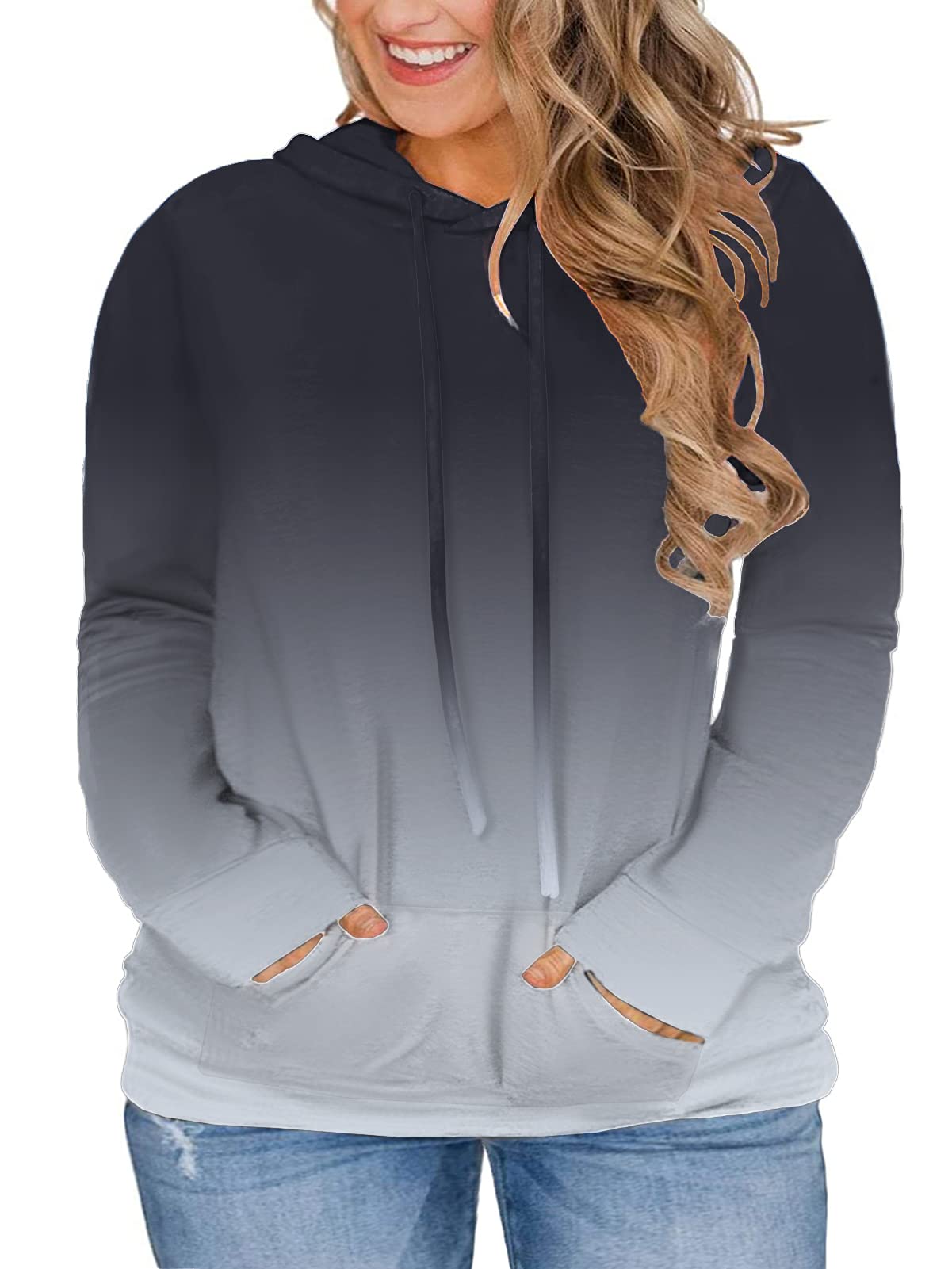Plus Size Shirts for Women 4X Long Sleeve Sweatshirt Fashion Tops Gray 28W