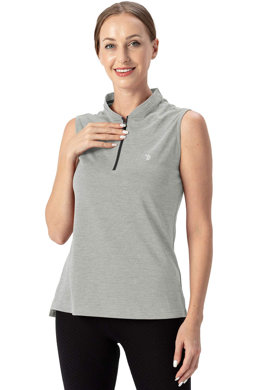 Rdruko Women's Sleeveless Golf Polo Shirts Zip Up Dry Fit Athletic Running Tank Tops UPF 50+(Silver Grey, US M)