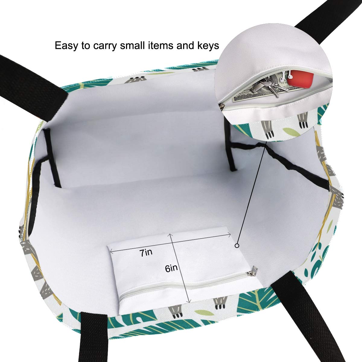 SUABO Cute Sloth Canvas Tote Bag Large Women Reusable Shopping Grocery Bag, Casual Shoulder Bag Handbag for Christmas Mom's Gift