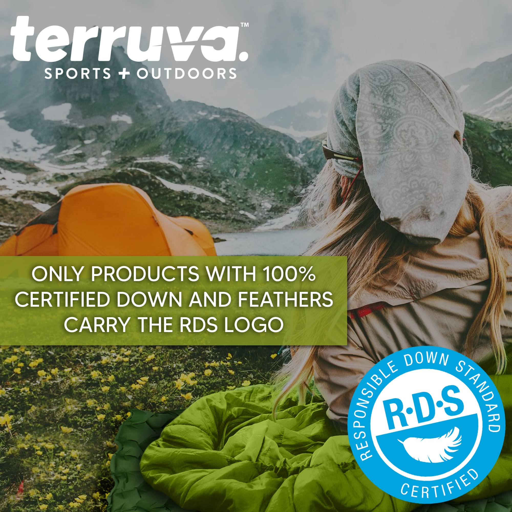 Terruva RDS Sleeping Bag Pillow Kit - 0 Degree Sleeping Bag with Pillow Set - Outdoor Indoor Sleeping Bag with Pillow - Mummy Adult Sleeping Bags - Camping Sleeping Pad Stuff Sacks & Dry Bag Green