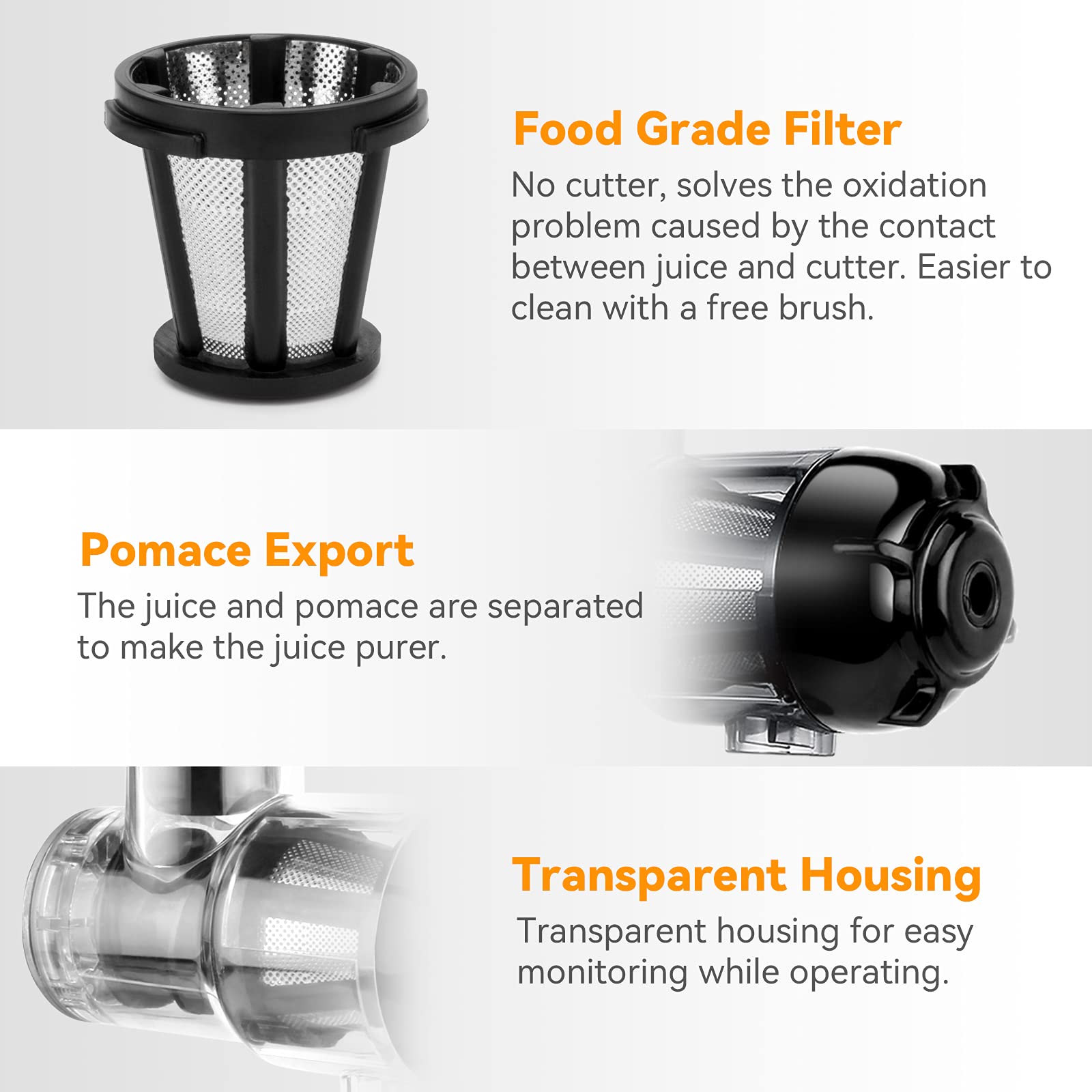 Slow Juicer Attachment for Kitchen Aid Stand Mixers Replacement, Masticating Juicer Accessories for All Kitchen Aid Mixers by Aikeec, Cold Pressed Juicer Parts, Great for Fruits and Vegetables, Black