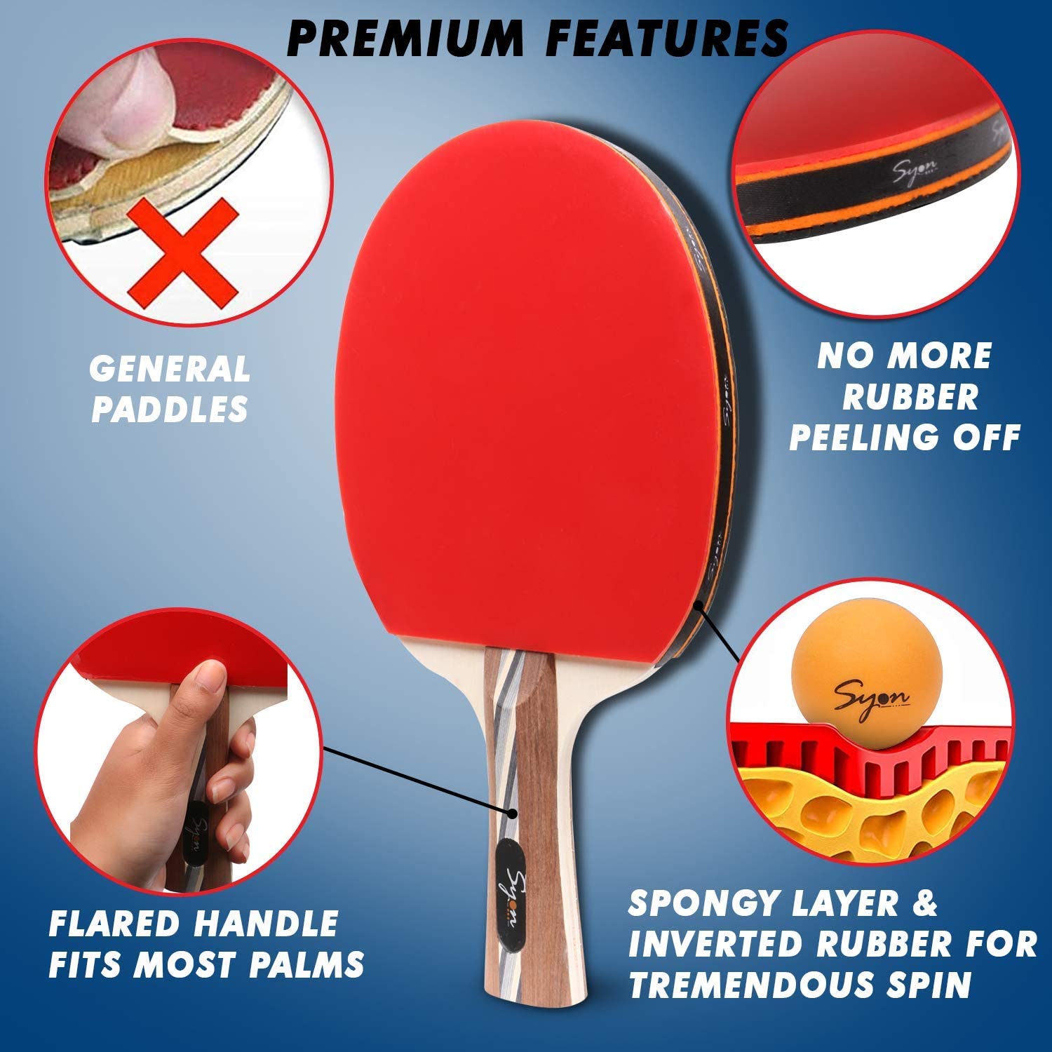 Ping Pong Paddles Set of 4- Innovative Carry Case with Hooks | 8 Balls | Pro 7 Ply Table Tennis Rackets with Accessories