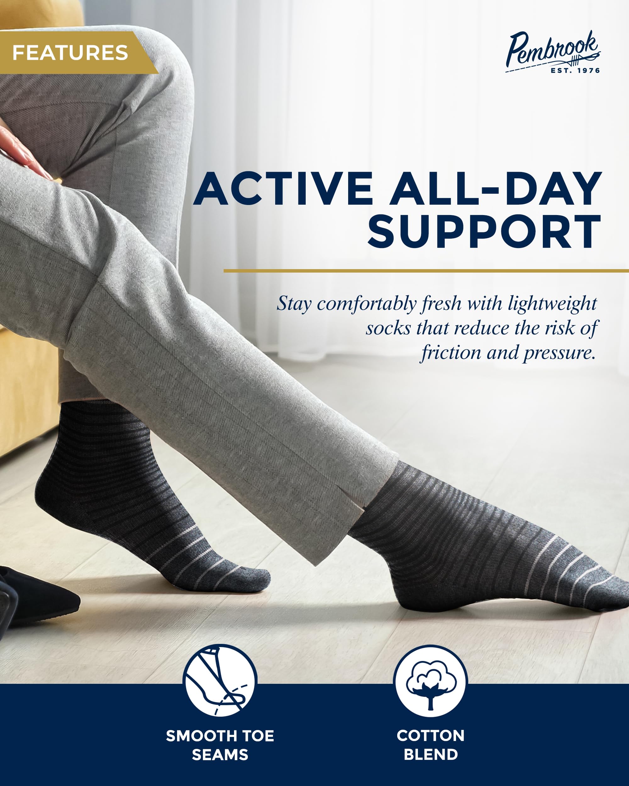 Pembrook Light Compression Socks for Men - 6 Pairs | 8-15 mmHg Cotton Compression Socks Men | Polkadots, Stripes, Argyle, Grey, Black Compression Socks for Men | Support Socks for Men