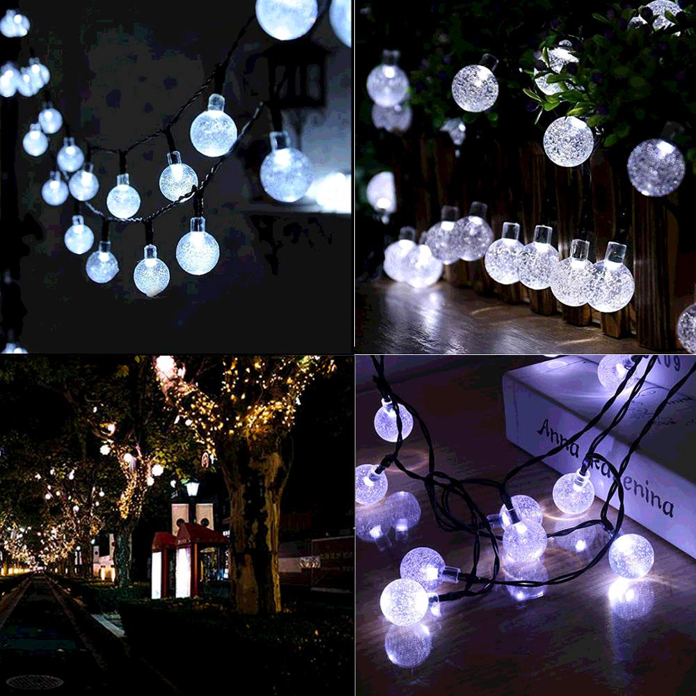Outdoor Solar String Lights 60LED 33FT Crystal Globe Balls Patio Lights with 8 Modes Waterproof Solar Powered Lights for Garden Xmas Yard Home Party Porch Wedding Christmas Trss Decor (Cool White)