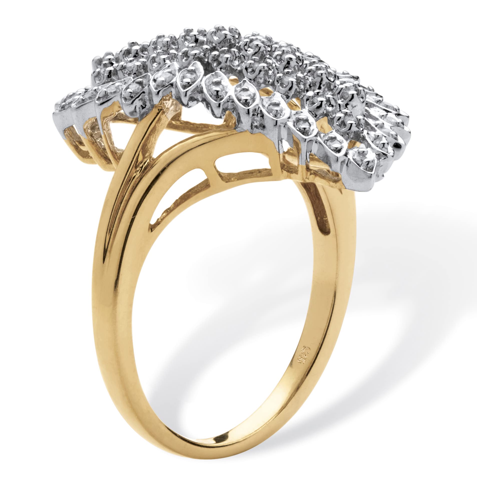 PalmBeach Yellow Gold-plated Sterling Silver Round Genuine Diamond Cluster Ring (1/7 cttw, I Color, I3 Clarity) Sizes 5-10 Size 7