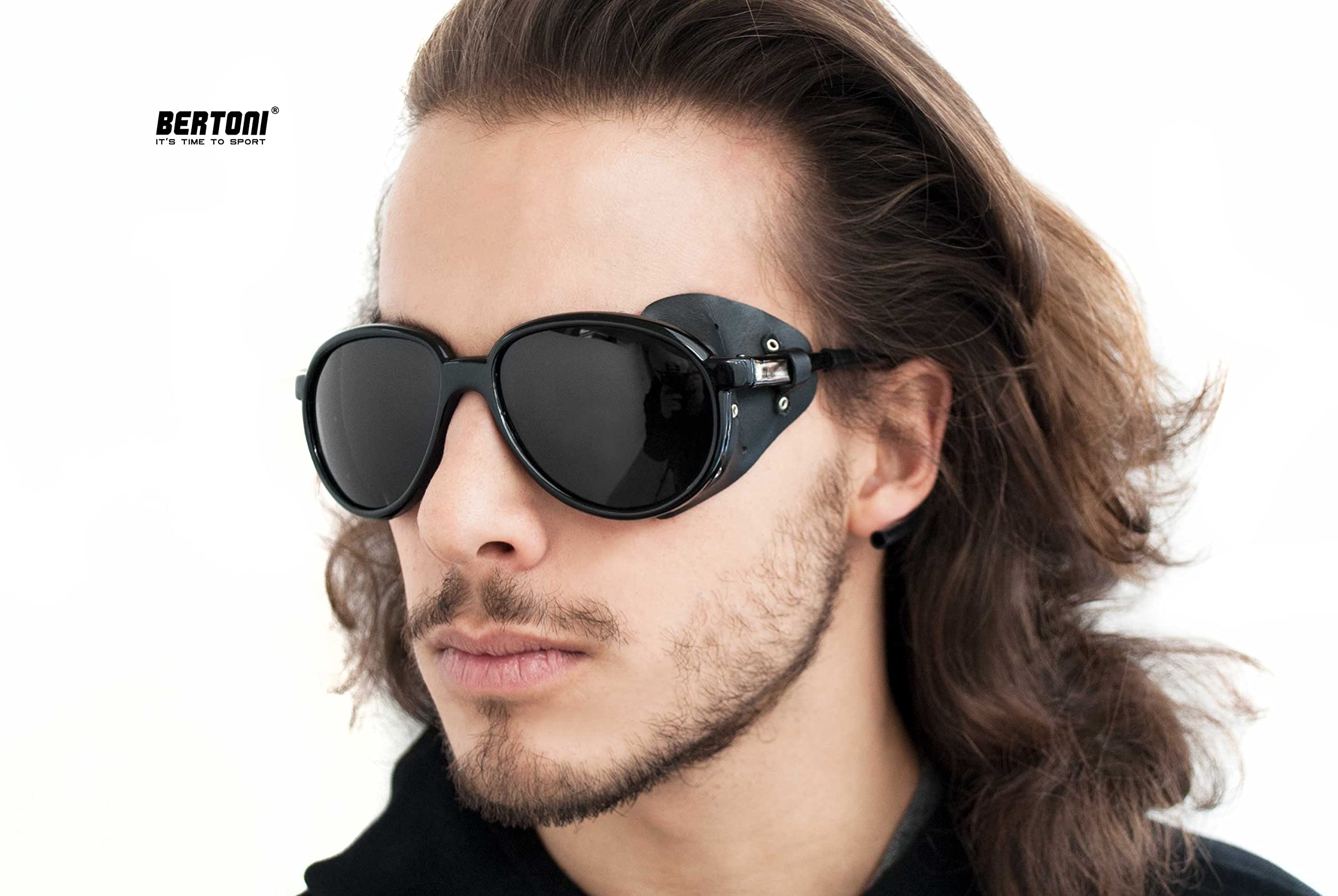 Polarized Sunglasses for Mountain Hiking Trekking Glacier Snow mod. Cortina Italy Shiny Black (Dark Brown Polarized)