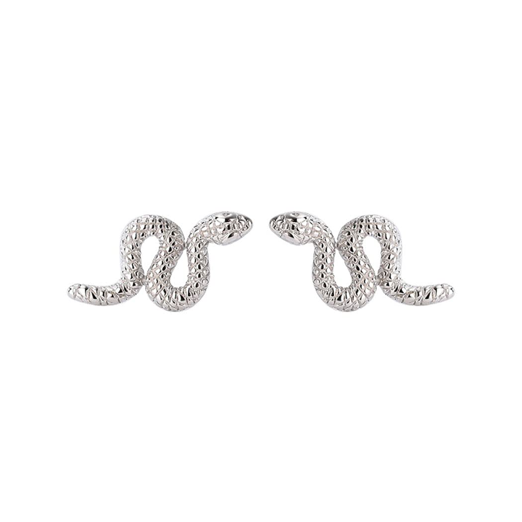 SLUYNZ S925 Sterling Silver Punk Snake Stud Earrings for Women Men Snake Helix Stud Earrings Cartilage Cross Stripe Open Snake Earrings (A-Silver)