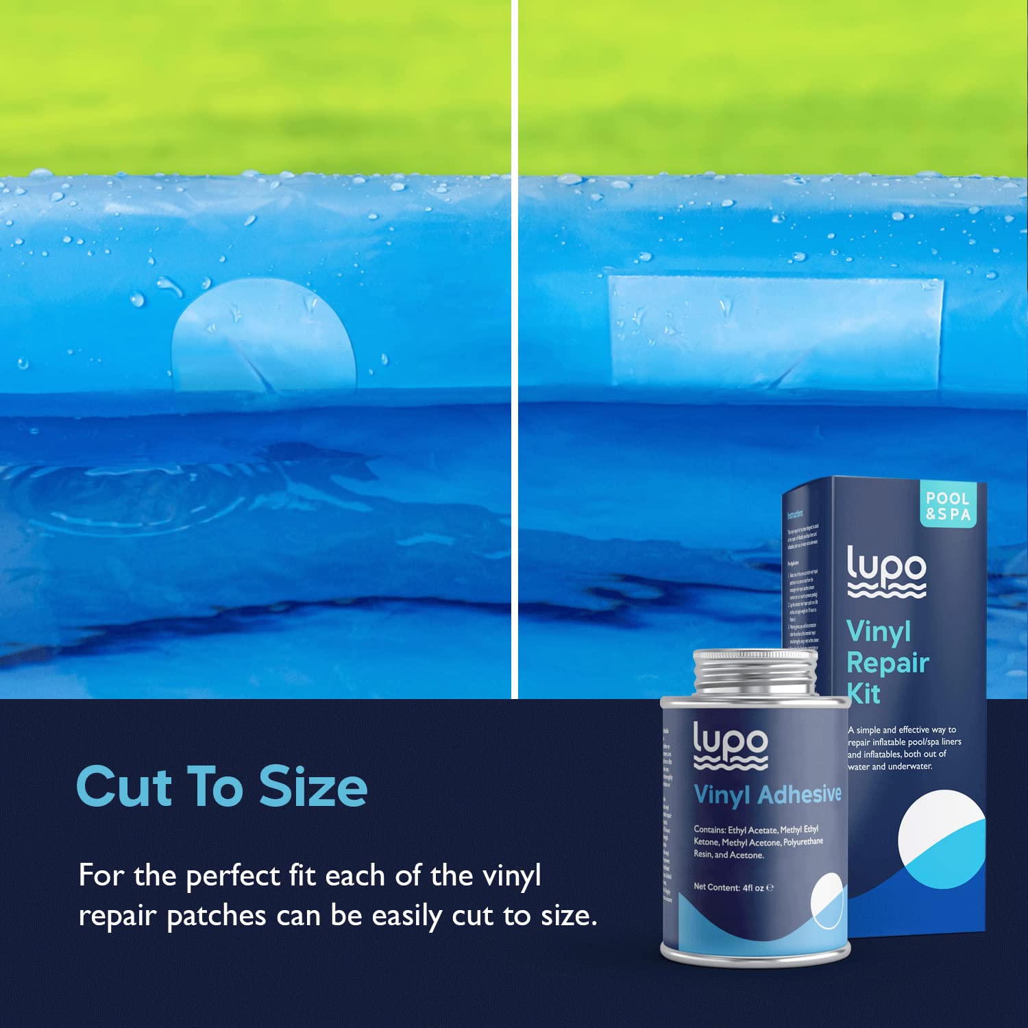 Lupo 4 fl. oz. 15 Piece Heavy Duty Vinyl Repair Kit for Above Ground Swimming Pool Liners, Hot Tubs, Inflatables, Air Beds (Repair Patches, Glue and Application Tool)