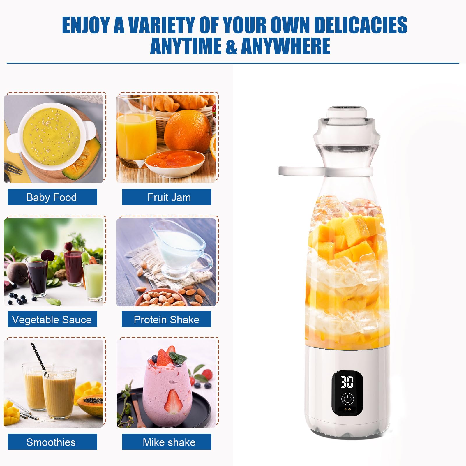 Portable Blender, Personal Blender -for Shakes and Smoothies, 300W Powerful Smoothie Blender, 3X More Power than Mini Travel Blender |OUSMIN Blender Bravo (White, 4th Gen|Basic Version)