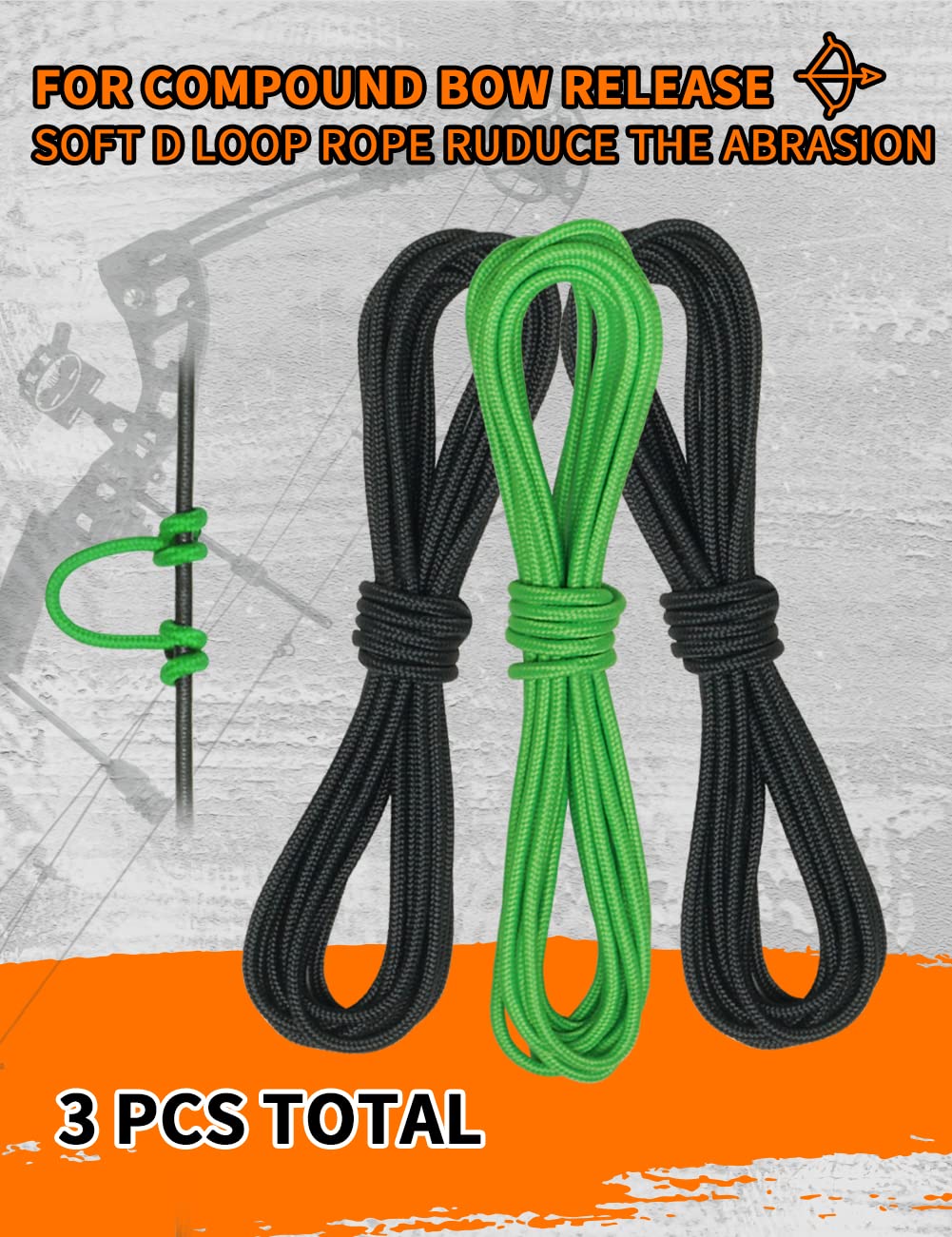 THREE ARCHERS Archery D Loop Rope for Compound Bow D Ring Buckle Release Nocking Loop Material(Pack 3) Bowstring Serving Thread D Loop Buckle (Black+Green)