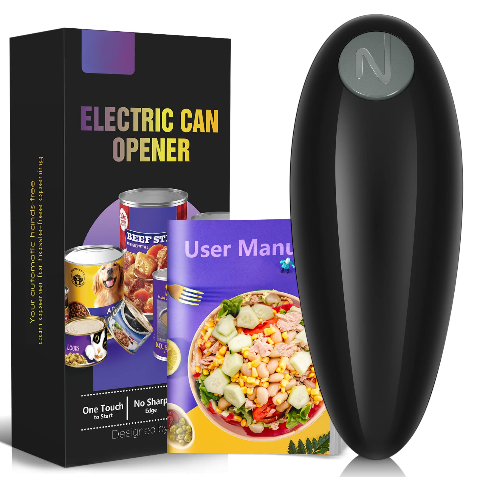One Touch Electric Can Opener Easy Open Any Can Sizes with Smooth Edge, Hands Free Battery Operated Electric Can Openers for Kitchen, Kitchen Gadget Gift for Chef, Women, and Senior with Arthritis