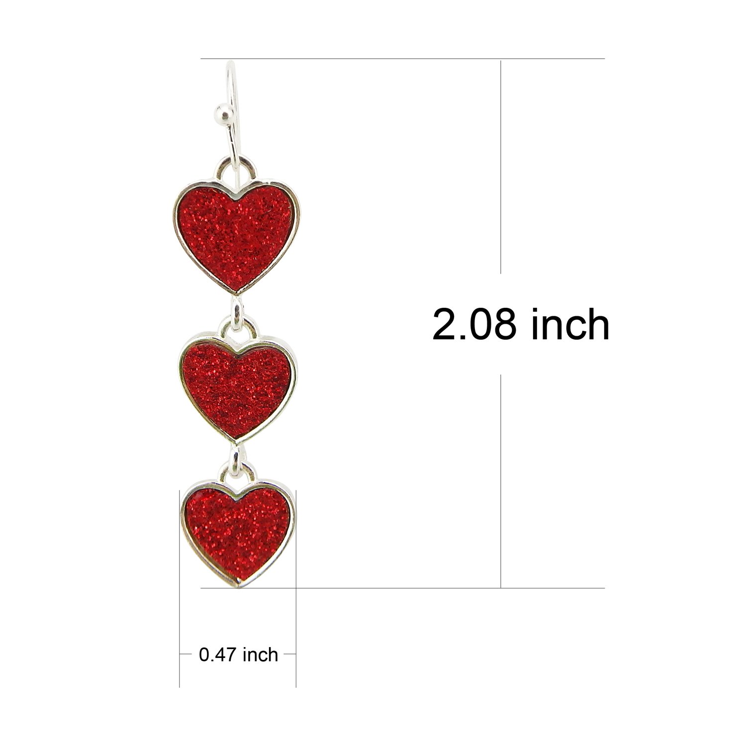Multi New Red Interlocking Heart Dangle Earrings For Women Alloy Silver