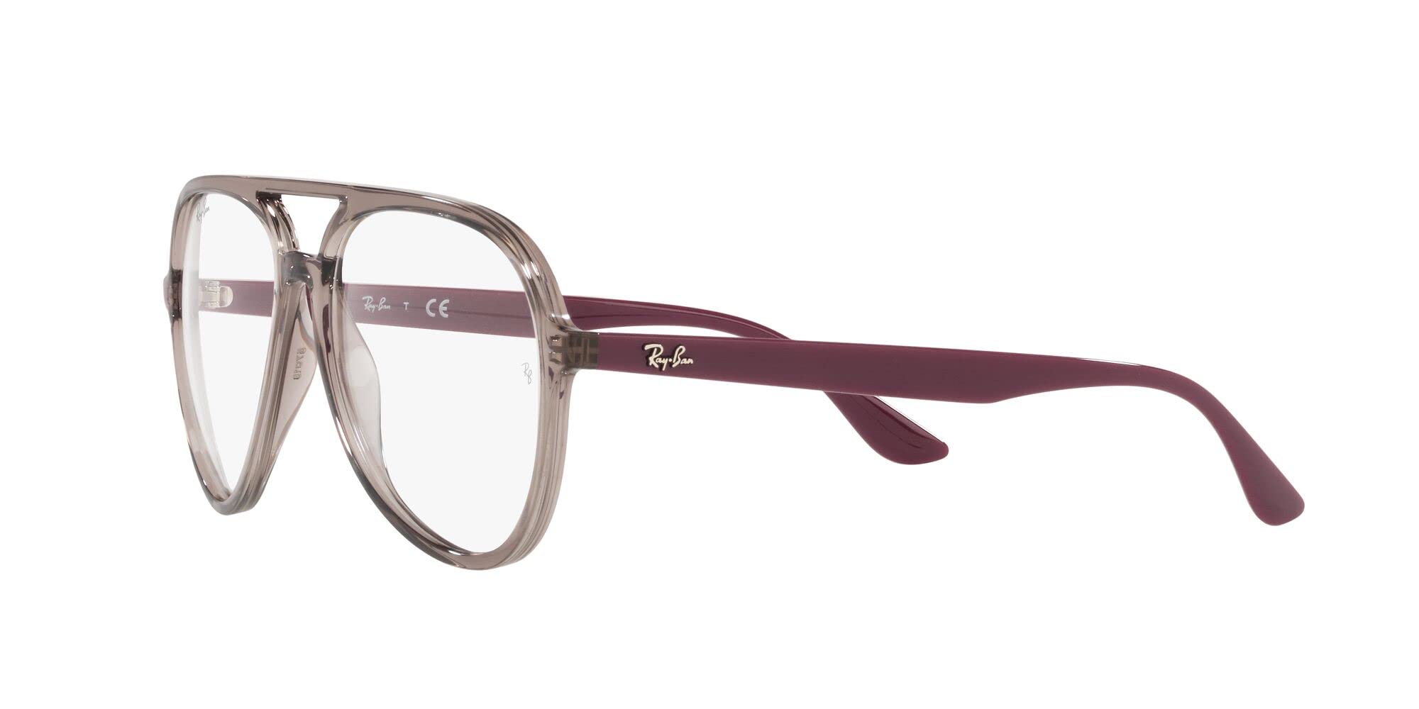 Ray-Ban RX4376V Aviator Prescription Eyewear Frames, Transparent Grey/Demo Lens, 57 mm