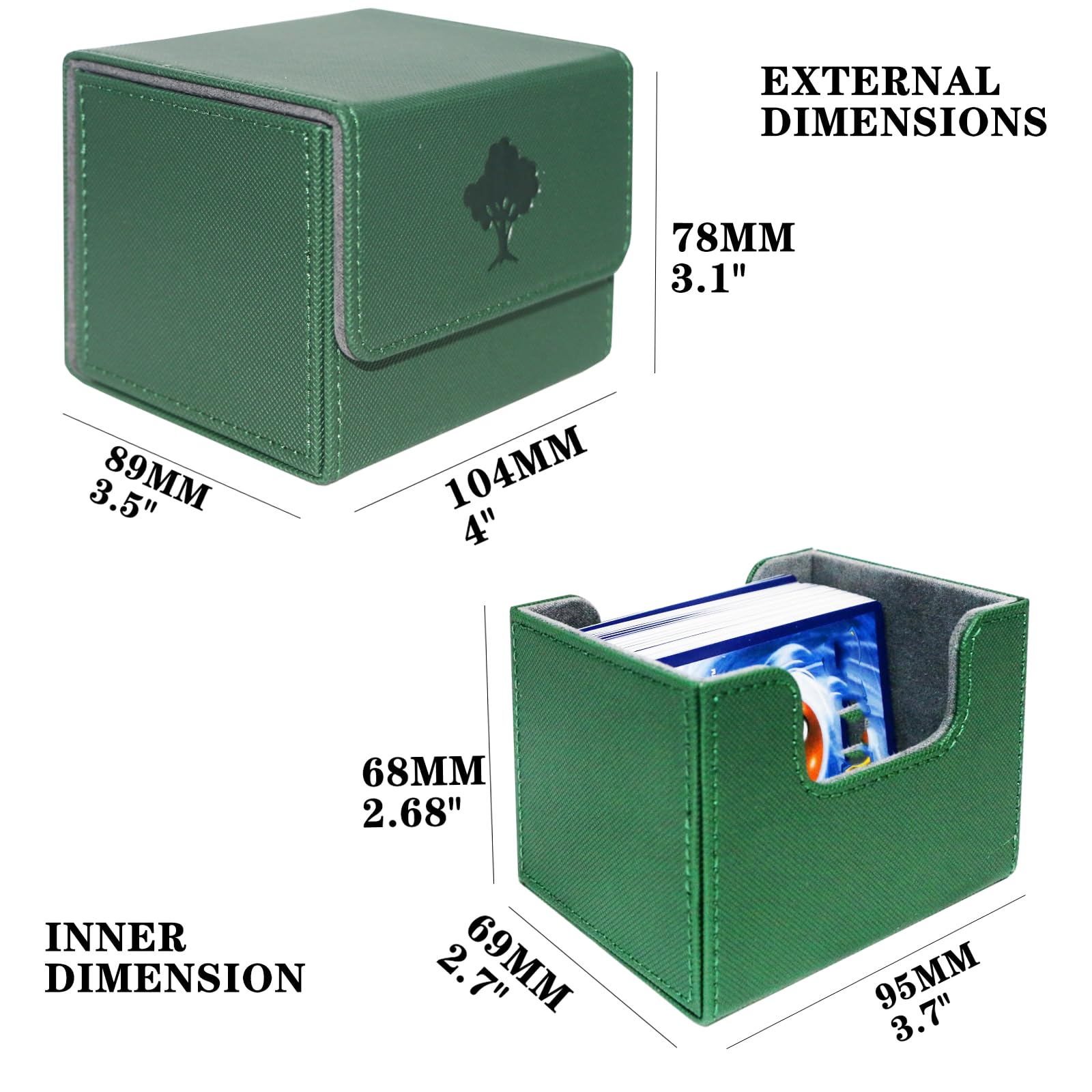 SXTT MTG Deck Box, Large Card Deck Box Fit 100+ Single Sleeved Cards for Commander, Compatible with MTG/TCG/CCG, Magnetic Game Card Case (Green)
