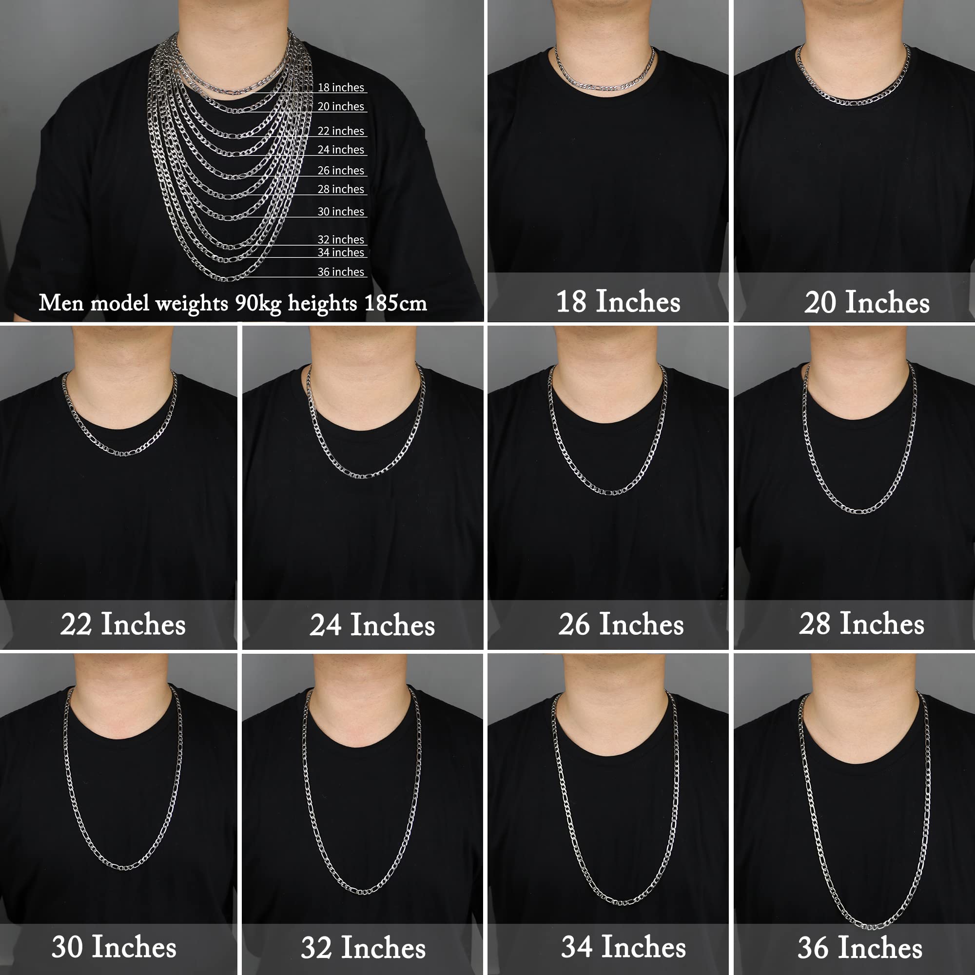 Monily Mens Chain 4MM 18 Inches Stainless Steel Figaro Necklace for Women Mens