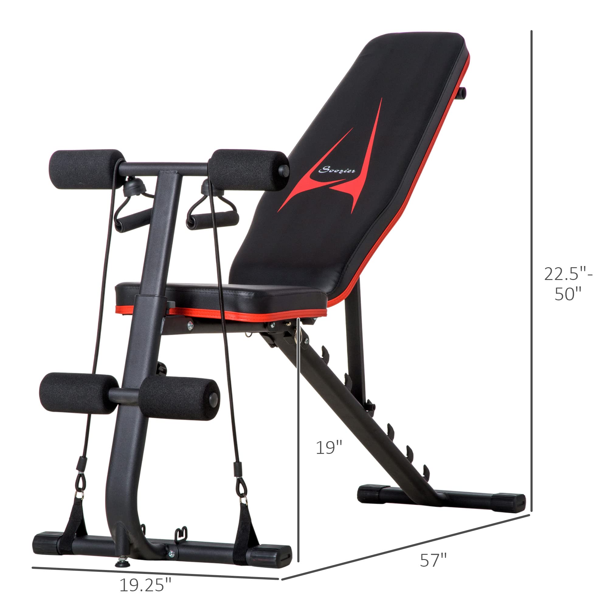 Soozier Adjustable Weight Bench, Utility Dumbbell Bench for Full Body Workout, Multifunctional Foldable Incline Bench for Home Gym, Weightlifting and Strength Training with Resistant Rope, Black
