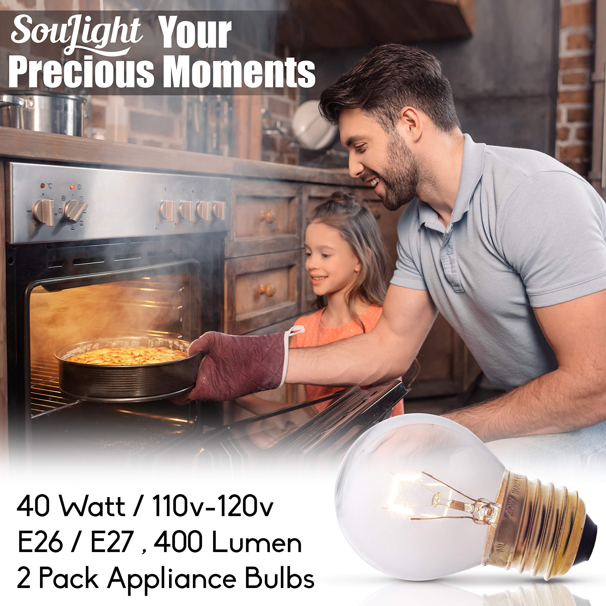 Oven Light Bulbs β 40 Watt Appliance Replacement Bulbs for Oven, Stove, Refrigerator, Microwave. High Temp G45 E26/E27 Socket. Standard Lead-Free Base - 400 Lumens β Warm White. 4 Pack