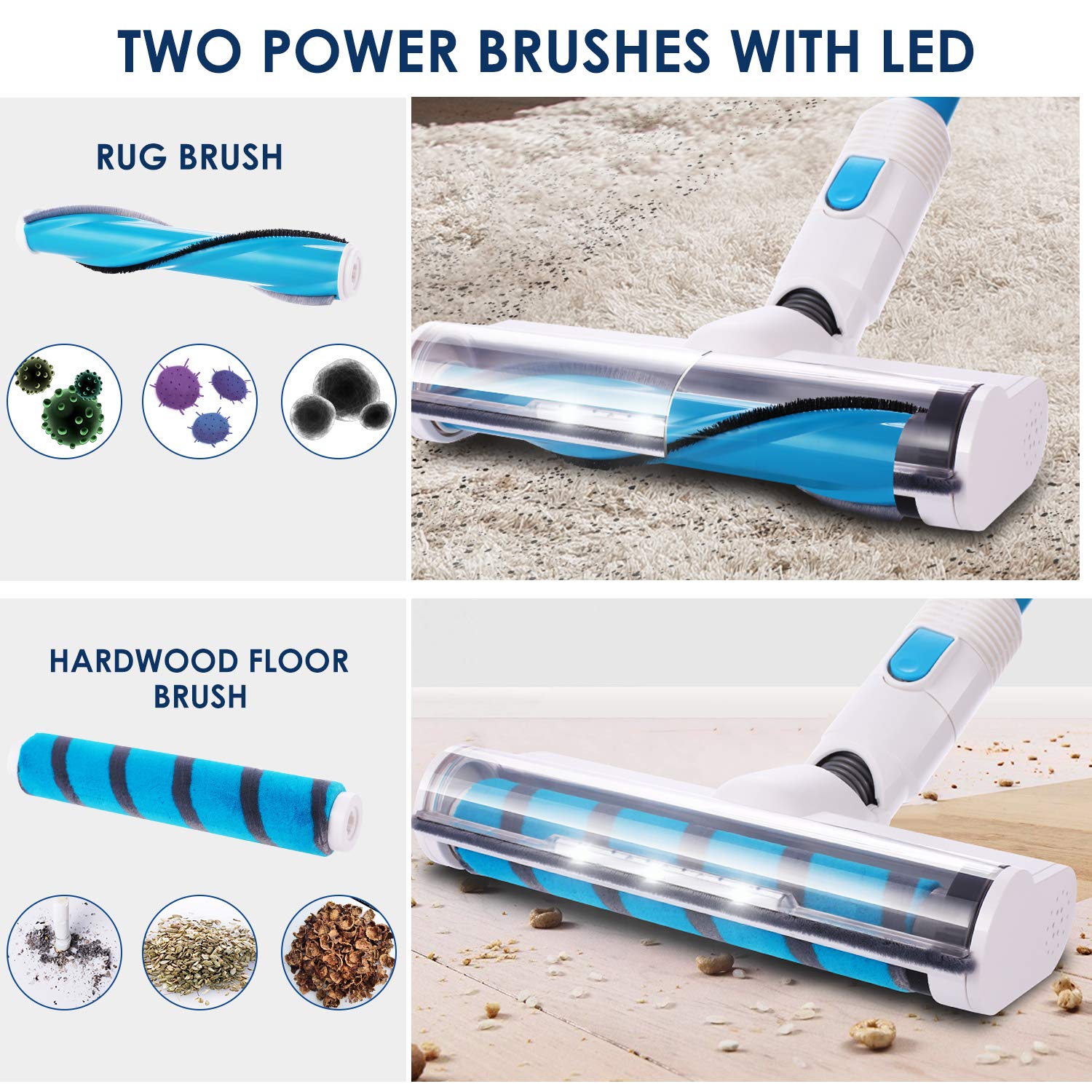 SIMPFREE Cordless Vacuum, 22Kpa Strong Suction Lightweight Vacuum, Handheld Vacuum with Rechargeable Battery, 5 in 1 Brushless Motor Multi-attachments (5 in 1-V10)