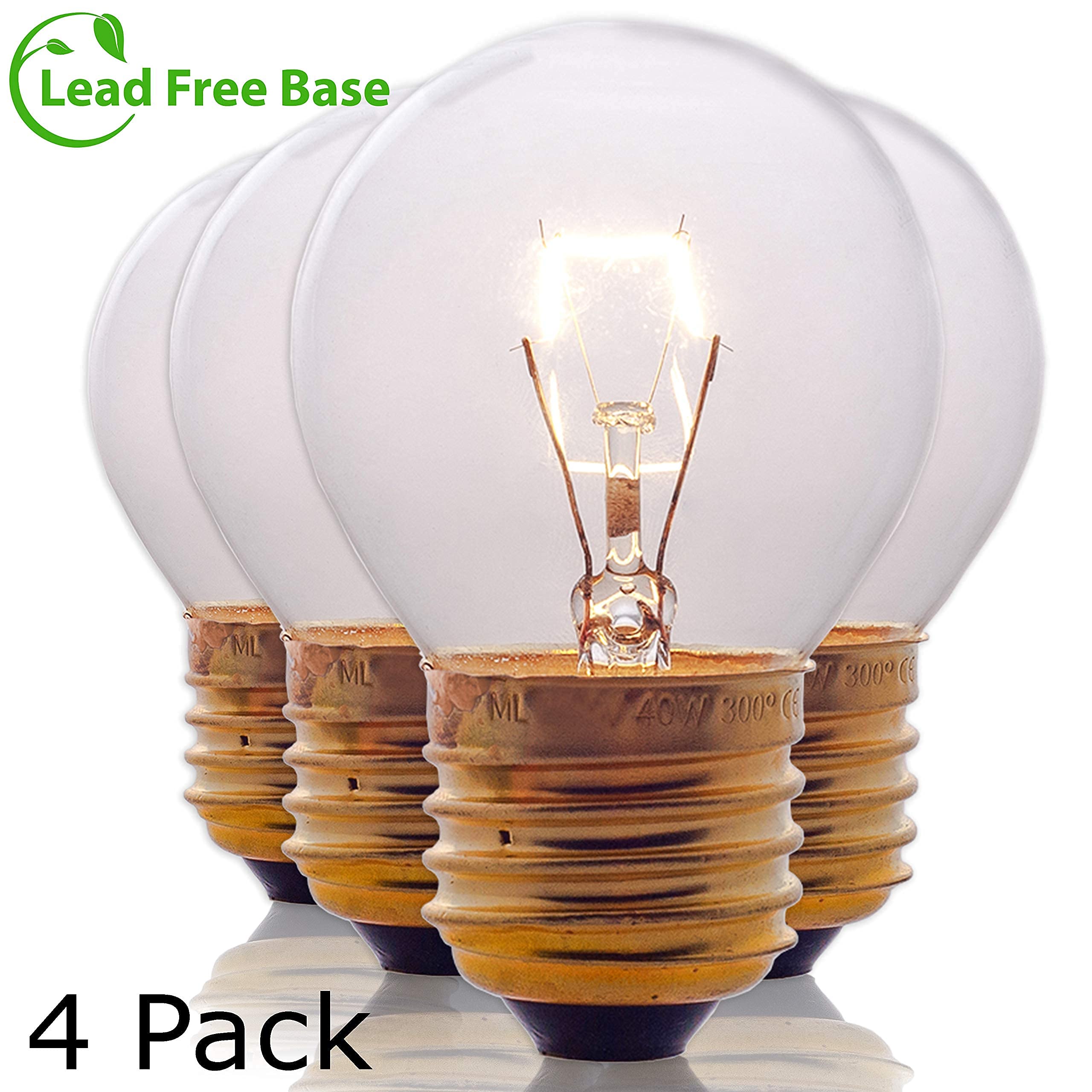 Oven Light Bulbs β 40 Watt Appliance Replacement Bulbs for Oven, Stove, Refrigerator, Microwave. High Temp G45 E26/E27 Socket. Standard Lead-Free Base - 400 Lumens β Warm White. 4 Pack