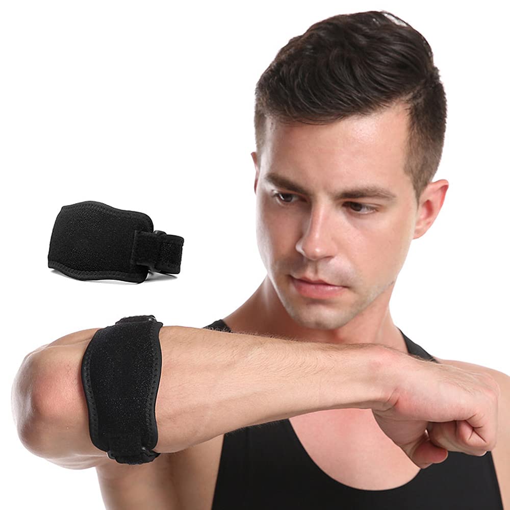 RUIXIA Unisex Adjustable Compression Elbow Pads Professional Tennis Golfers Tendonitis Arthritis Pain Relieve Support Strap Outdoor Sports Counterforce Forearm Brace 1 Count, Blue Linning, One Size