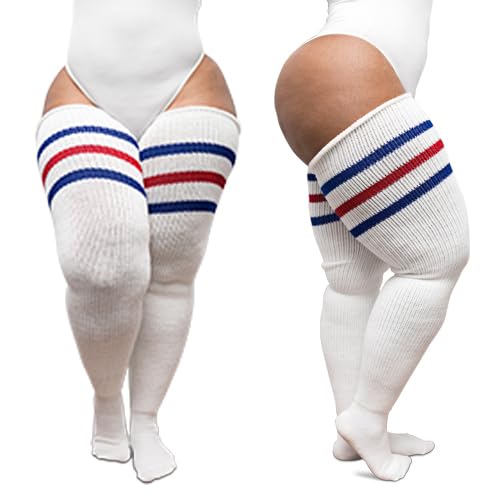 Thunda Thighs Plus Size Thigh High Socks, Over the Knee High Boot Stockings Leg Warmers, Extra Long & Thick Socks All American