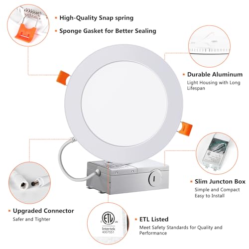 OOOLED Recessed Lighting 6 Inch, Canless LED Recessed Light Fixtures with Junction Box, 12W (100W Eqv), 950LM, 5000K Daylight, Dimmable LED Downlight and Ceiling Lights LED, ETL Listed, 12-Pack
