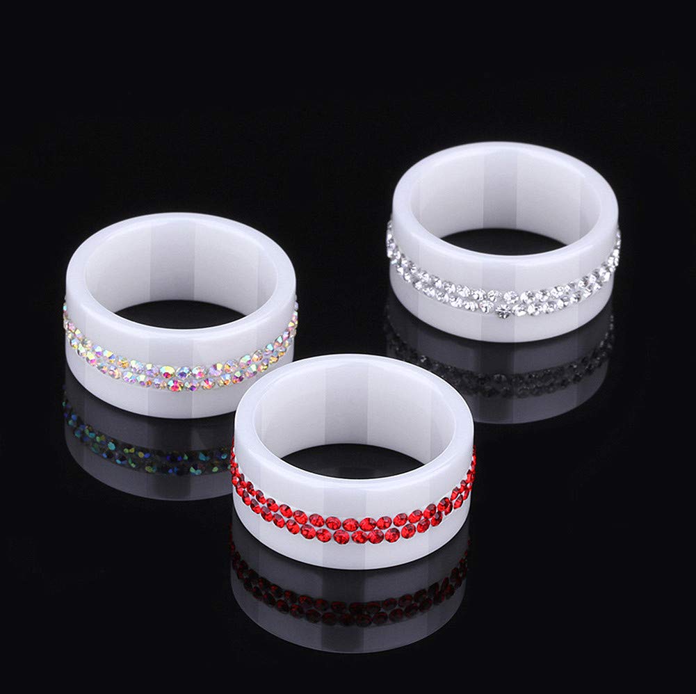 PAMTIER 10MM Classic Wide 2 Lines Rows CZ Crystal Ceramic Ring Women Wedding Band Multicolor Zircon White Size 7
